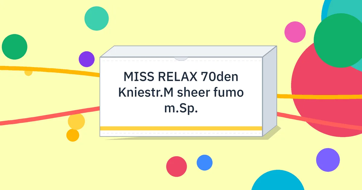 Symbolbild: Packung mit der Aufschrift MISS RELAX 70den Kniestr.M sheer fumo m.Sp. (PZN 04271434) – Verfügbarkeit und Bezug in Apotheken in Frankfurt am Main