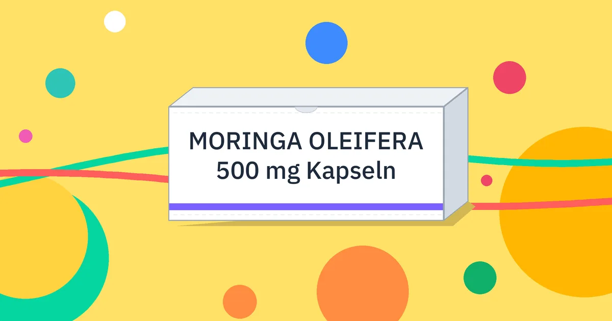 Symbolbild: Packung mit der Aufschrift MORINGA OLEIFERA 500 mg Kapseln (PZN 10056935) – Verfügbarkeit und Bezug in Apotheken in Frankfurt am Main