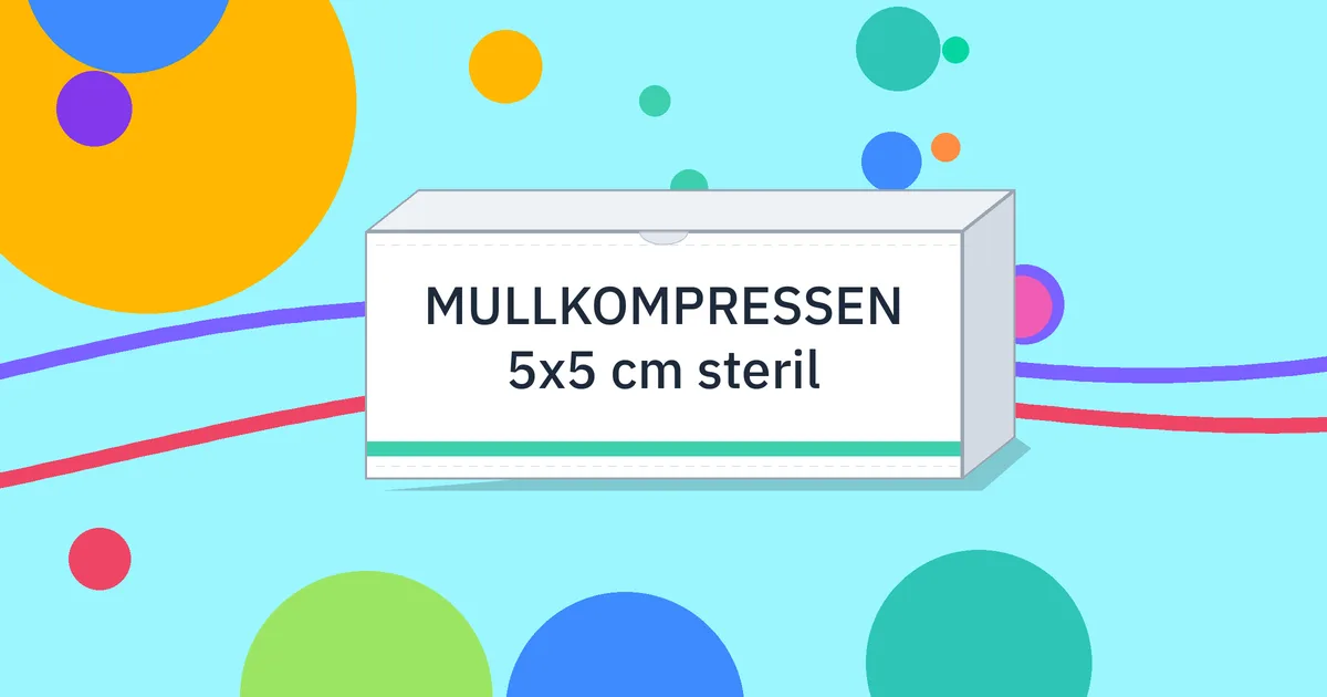 Symbolbild: Packung mit der Aufschrift MULLKOMPRESSEN 5x5 cm steril (PZN 20001935) – Verfügbarkeit und Bezug in Apotheken in Frankfurt am Main