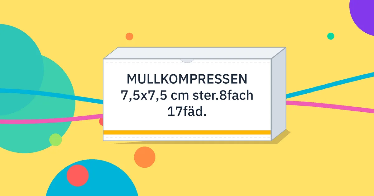 Symbolbild: Packung mit der Aufschrift MULLKOMPRESSEN 7,5x7,5 cm ster.8fach 17fäd. (PZN 06929381) – Verfügbarkeit und Bezug in Apotheken in Frankfurt am Main