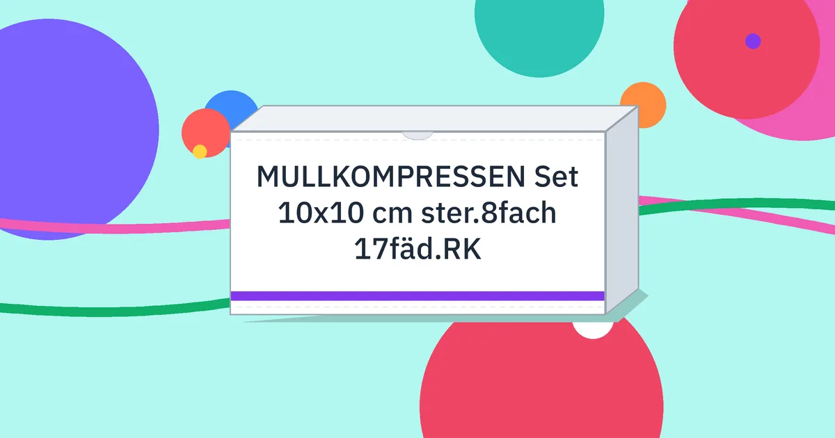 Symbolbild: Packung mit der Aufschrift MULLKOMPRESSEN Set 10x10 cm ster.8fach 17fäd.RK (PZN 06929599) – Verfügbarkeit und Bezug in Apotheken in Frankfurt am Main