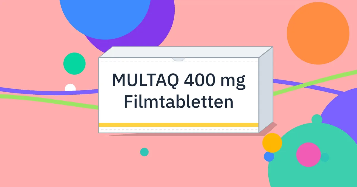 Symbolbild: Packung mit der Aufschrift MULTAQ 400 mg Filmtabletten (PZN 16833713) – Verfügbarkeit und Bezug in Apotheken in Frankfurt am Main