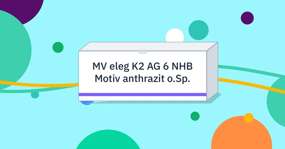 Symbolbild: Packung mit der Aufschrift MV eleg K2 AG 6 NHB Motiv anthrazit o.Sp. (PZN 15721455) – Verfügbarkeit und Bezug in Apotheken in Frankfurt am Main