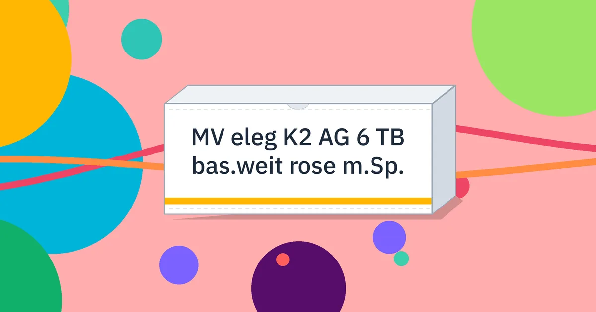 Symbolbild: Packung mit der Aufschrift MV eleg K2 AG 6 TB bas.weit rose m.Sp. (PZN 14700557) – Verfügbarkeit und Bezug in Apotheken in Frankfurt am Main