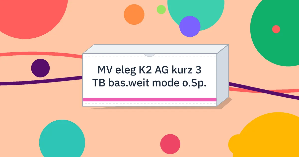 Symbolbild: Packung mit der Aufschrift MV eleg K2 AG kurz 3 TB bas.weit mode o.Sp. (PZN 09863033) – Verfügbarkeit und Bezug in Apotheken in Frankfurt am Main