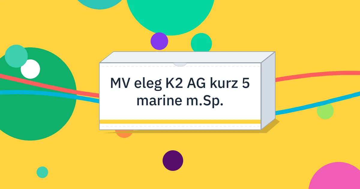 Symbolbild: Packung mit der Aufschrift MV eleg K2 AG kurz 5 marine m.Sp. (PZN 14608053) – Verfügbarkeit und Bezug in Apotheken in Frankfurt am Main