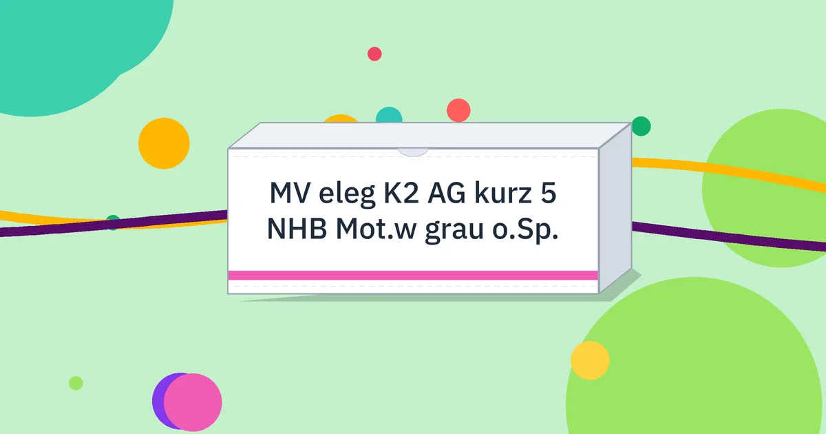 Symbolbild: Packung mit der Aufschrift MV eleg K2 AG kurz 5 NHB Mot.w grau o.Sp. (PZN 18927772) – Verfügbarkeit und Bezug in Apotheken in Frankfurt am Main