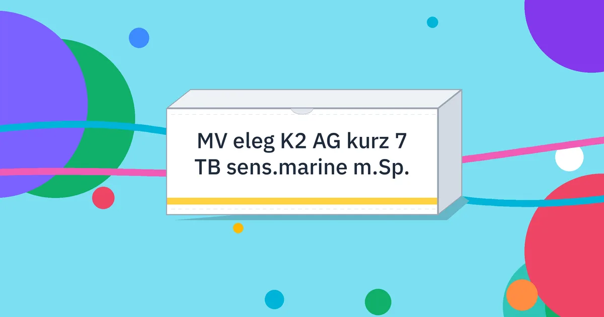 Symbolbild: Packung mit der Aufschrift MV eleg K2 AG kurz 7 TB sens.marine m.Sp. (PZN 14606605) – Verfügbarkeit und Bezug in Apotheken in Frankfurt am Main