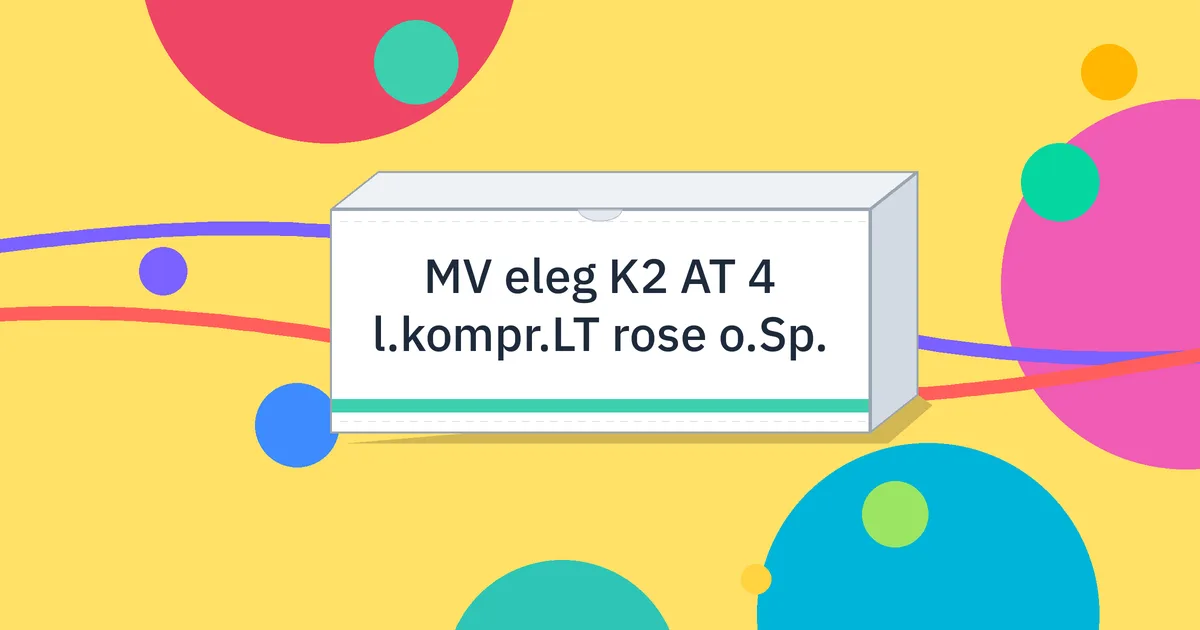 Symbolbild: Packung mit der Aufschrift MV eleg K2 AT 4 l.kompr.LT rose o.Sp. (PZN 15286249) – Verfügbarkeit und Bezug in Apotheken in Frankfurt am Main