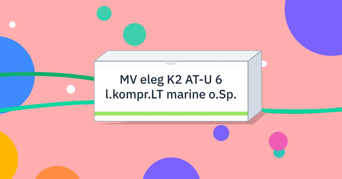 Symbolbild: Packung mit der Aufschrift MV eleg K2 AT-U 6 l.kompr.LT marine o.Sp. (PZN 15290067) – Verfügbarkeit und Bezug in Apotheken in Frankfurt am Main