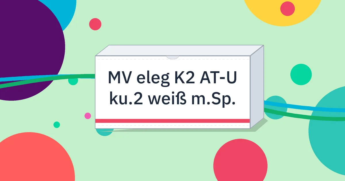 Symbolbild: Packung mit der Aufschrift MV eleg K2 AT-U ku.2 weiß m.Sp. (PZN 00316074) – Verfügbarkeit und Bezug in Apotheken in Frankfurt am Main