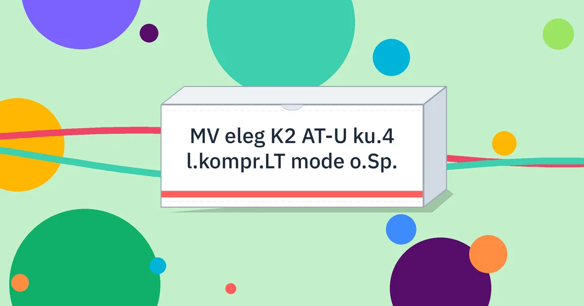 Symbolbild: Packung mit der Aufschrift MV eleg K2 AT-U ku.4 l.kompr.LT mode o.Sp. (PZN 06191490) – Verfügbarkeit und Bezug in Apotheken in Frankfurt am Main