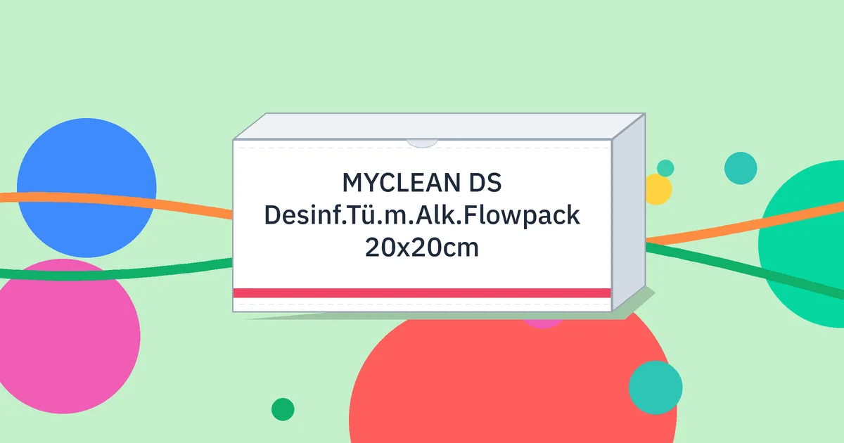 Symbolbild: Packung mit der Aufschrift MYCLEAN DS Desinf.Tü.m.Alk.Flowpack 20x20cm (PZN 20632073) – Verfügbarkeit und Bezug in Apotheken in Frankfurt am Main
