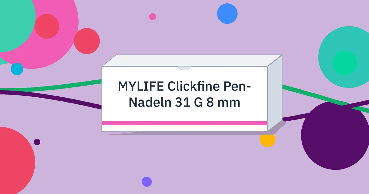 Symbolbild: Packung mit der Aufschrift MYLIFE Clickfine Pen-Nadeln 31 G 8 mm (PZN 11009174) – Verfügbarkeit und Bezug in Apotheken in Frankfurt am Main