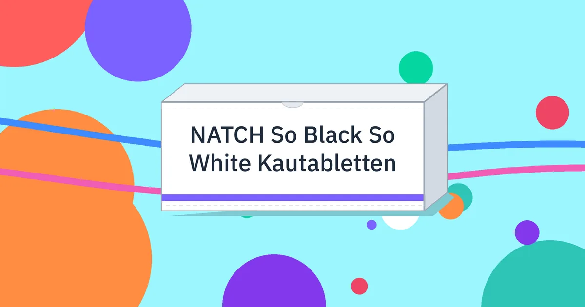 Symbolbild: Packung mit der Aufschrift NATCH So Black So White Kautabletten (PZN 19273663) – Verfügbarkeit und Bezug in Apotheken in Frankfurt am Main