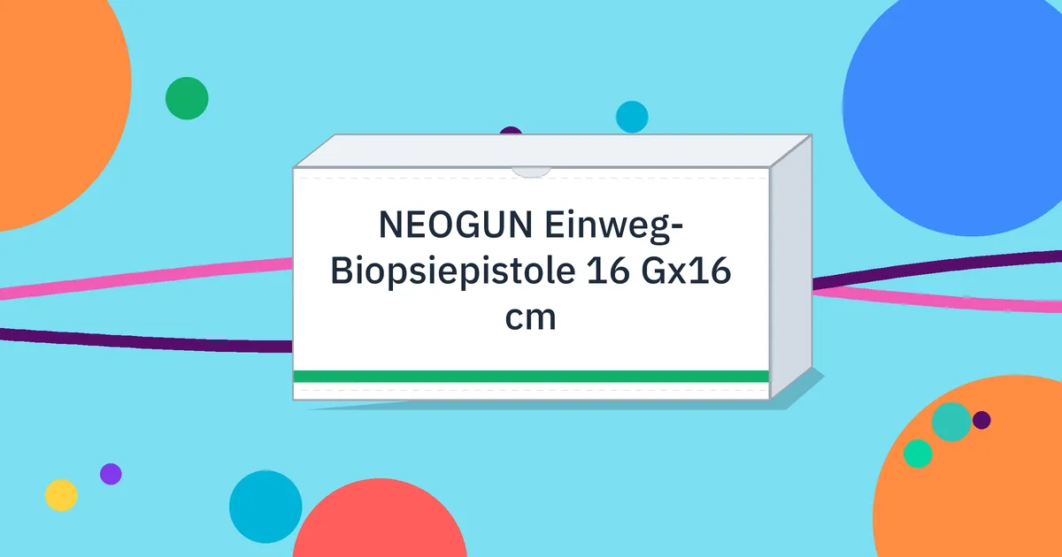 Symbolbild: Packung mit der Aufschrift NEOGUN Einweg-Biopsiepistole 16 Gx16 cm (PZN 19548060) – Verfügbarkeit und Bezug in Apotheken in Frankfurt am Main