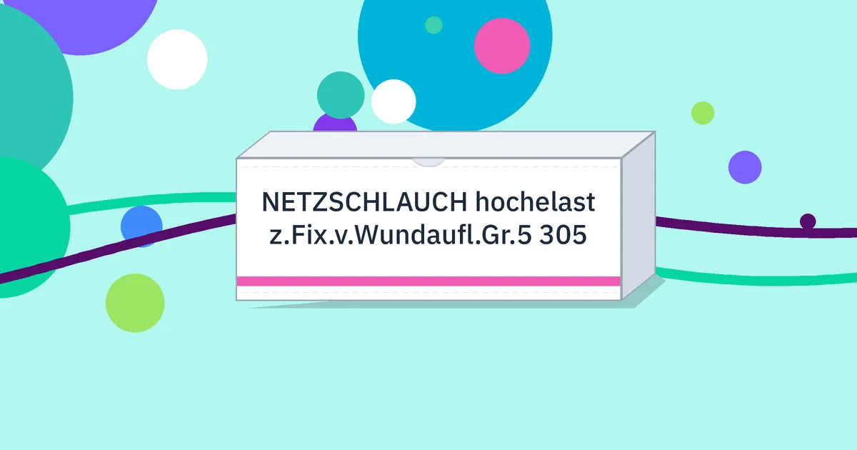 Symbolbild: Packung mit der Aufschrift NETZSCHLAUCH hochelast z.Fix.v.Wundaufl.Gr.5 305 (PZN 04303660) – Verfügbarkeit und Bezug in Apotheken in Frankfurt am Main