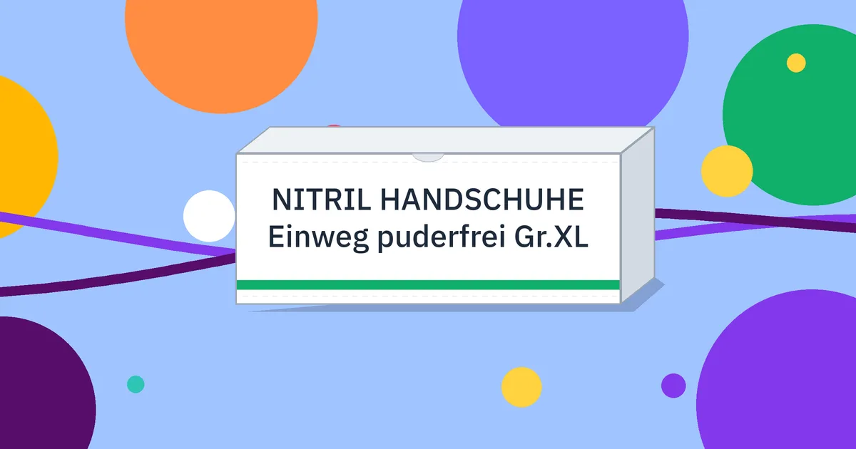 Symbolbild: Packung mit der Aufschrift NITRIL HANDSCHUHE Einweg puderfrei Gr.XL (PZN 09083192) – Verfügbarkeit und Bezug in Apotheken in Frankfurt am Main