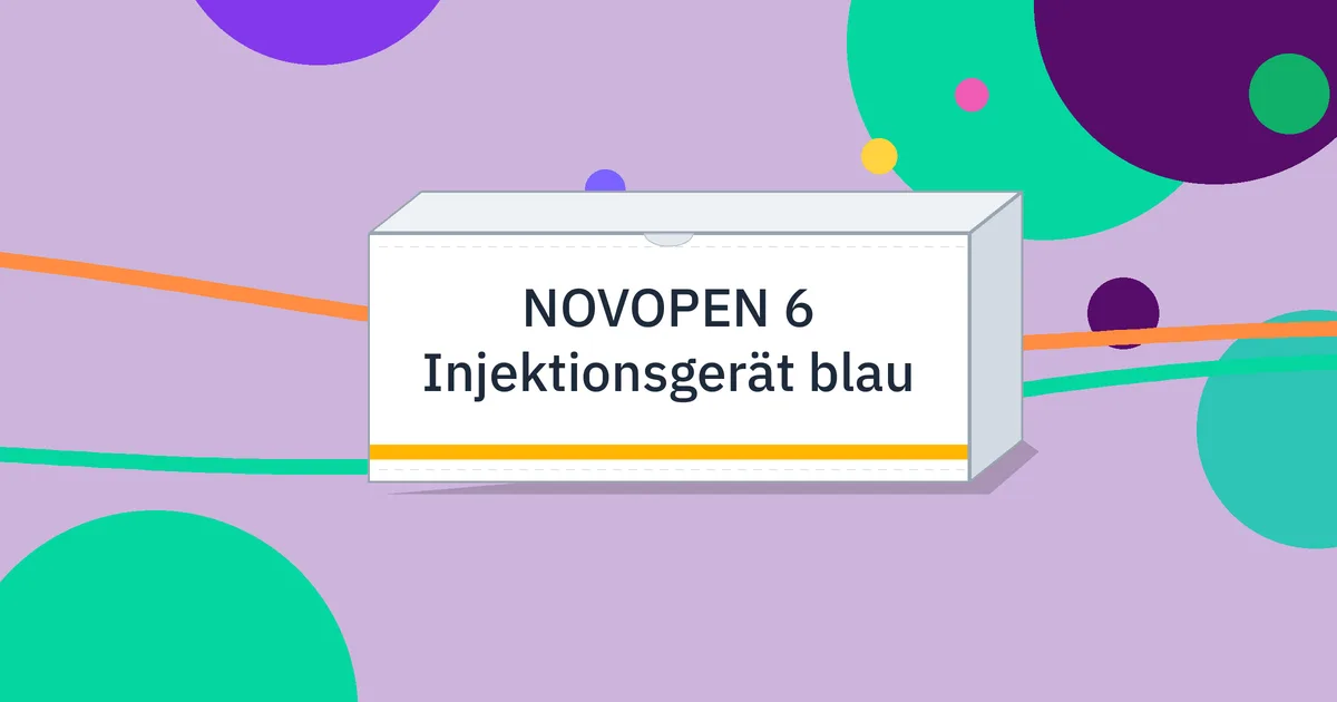 Symbolbild: Packung mit der Aufschrift NOVOPEN 6 Injektionsgerät blau (PZN 18497455) – Verfügbarkeit und Bezug in Apotheken in Frankfurt am Main