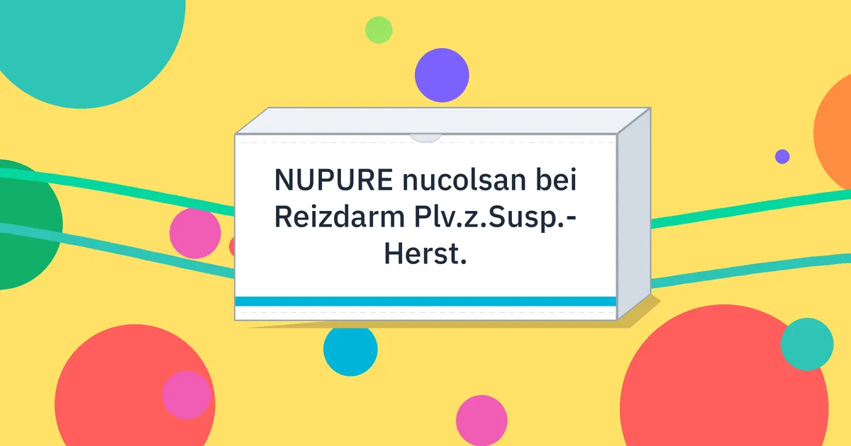 Symbolbild: Packung mit der Aufschrift NUPURE nucolsan bei Reizdarm Plv.z.Susp.-Herst. (PZN 18498555) – Verfügbarkeit und Bezug in Apotheken in Frankfurt am Main