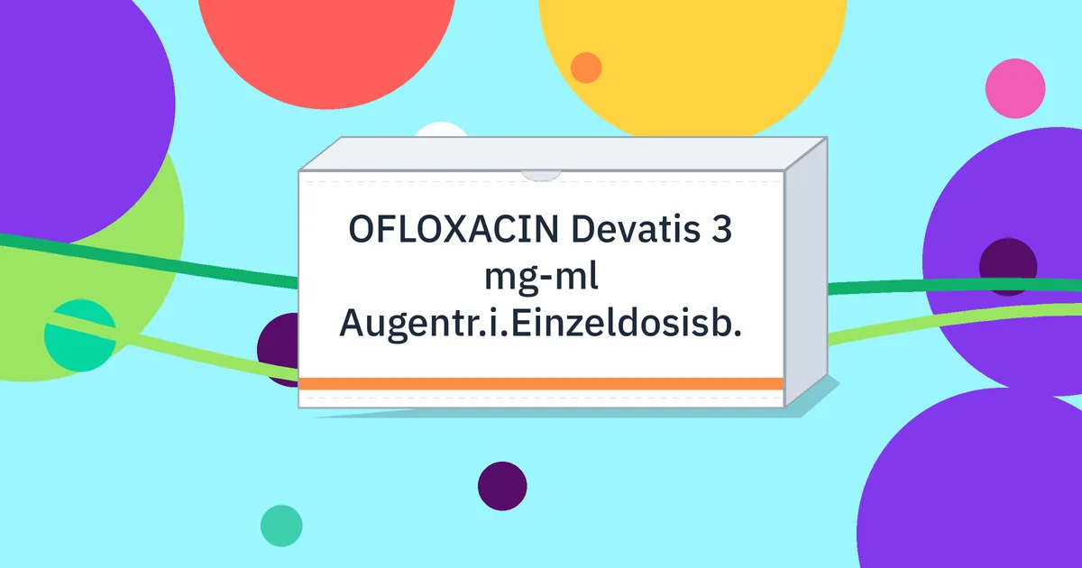 Symbolbild: Packung mit der Aufschrift OFLOXACIN Devatis 3 mg-ml Augentr.i.Einzeldosisb. (PZN 14251349) – Verfügbarkeit und Bezug in Apotheken in Frankfurt am Main