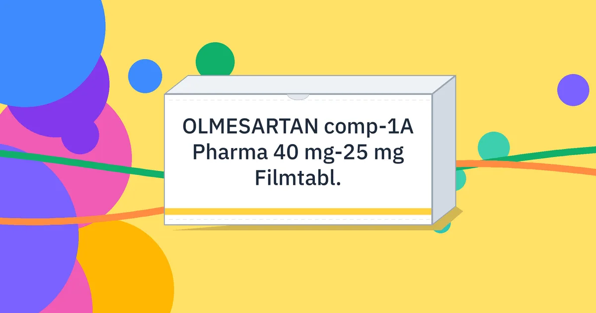 Symbolbild: Packung mit der Aufschrift OLMESARTAN comp-1A Pharma 40 mg-25 mg Filmtabl. (PZN 12359746) – Verfügbarkeit und Bezug in Apotheken in Frankfurt am Main