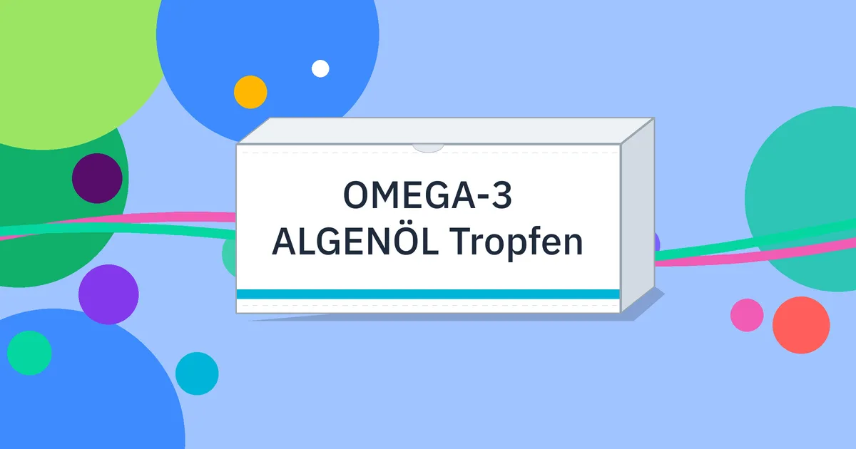 Symbolbild: Packung mit der Aufschrift OMEGA-3 ALGENÖL Tropfen (PZN 18880473) – Verfügbarkeit und Bezug in Apotheken in Frankfurt am Main