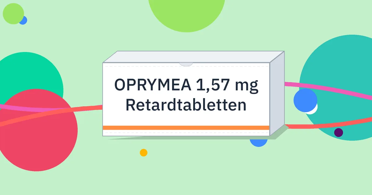 Symbolbild: Packung mit der Aufschrift OPRYMEA 1,57 mg Retardtabletten (PZN 19843014) – Verfügbarkeit und Bezug in Apotheken in Frankfurt am Main