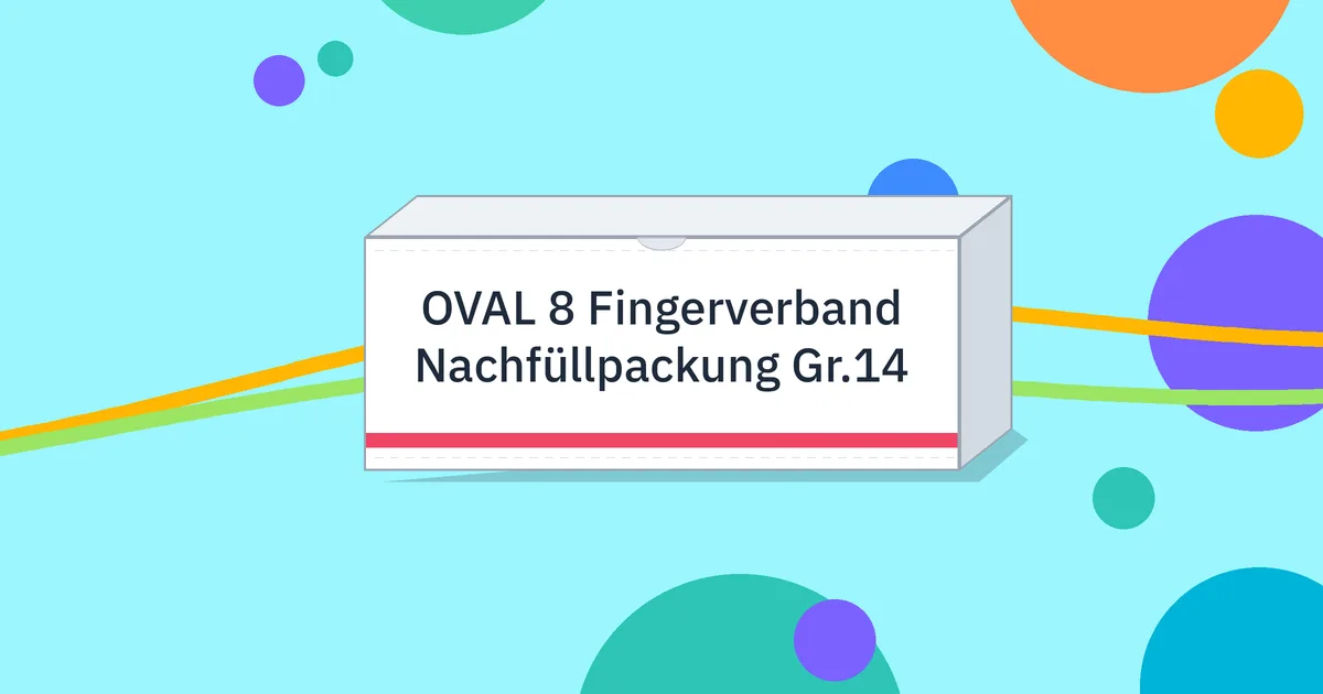Symbolbild: Packung mit der Aufschrift OVAL 8 Fingerverband Nachfüllpackung Gr.14 (PZN 06711305) – Verfügbarkeit und Bezug in Apotheken in Frankfurt am Main