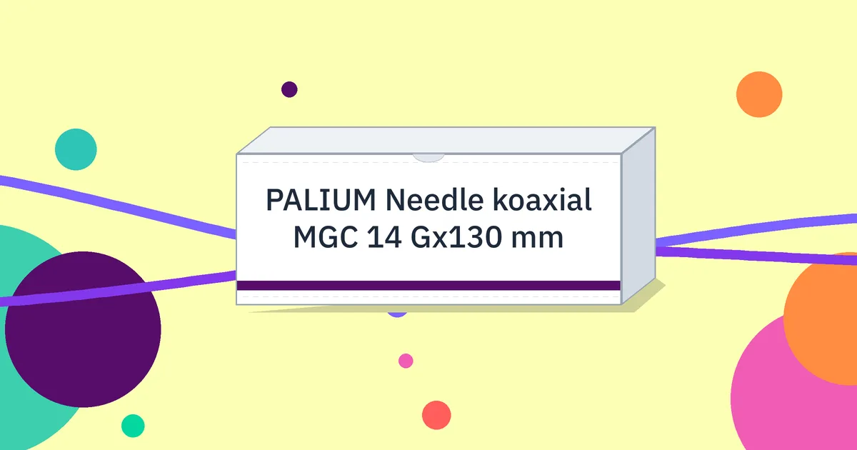 Symbolbild: Packung mit der Aufschrift PALIUM Needle koaxial MGC 14 Gx130 mm (PZN 19734348) – Verfügbarkeit und Bezug in Apotheken in Frankfurt am Main