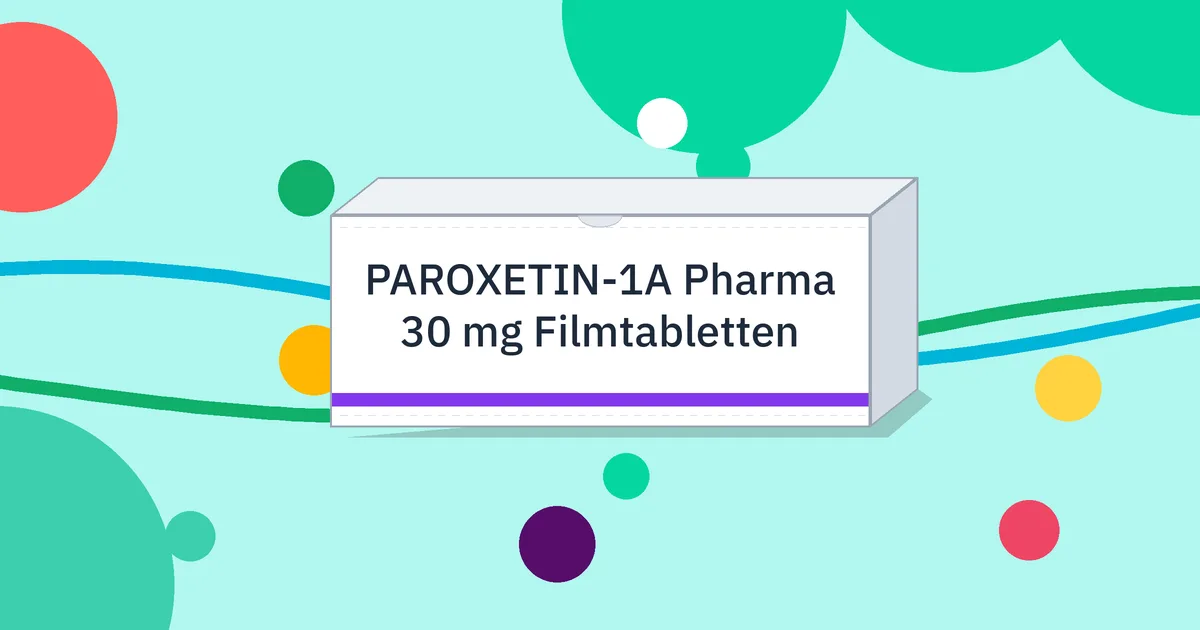 Symbolbild: Packung mit der Aufschrift PAROXETIN-1A Pharma 30 mg Filmtabletten (PZN 03792591) – Verfügbarkeit und Bezug in Apotheken in Frankfurt am Main