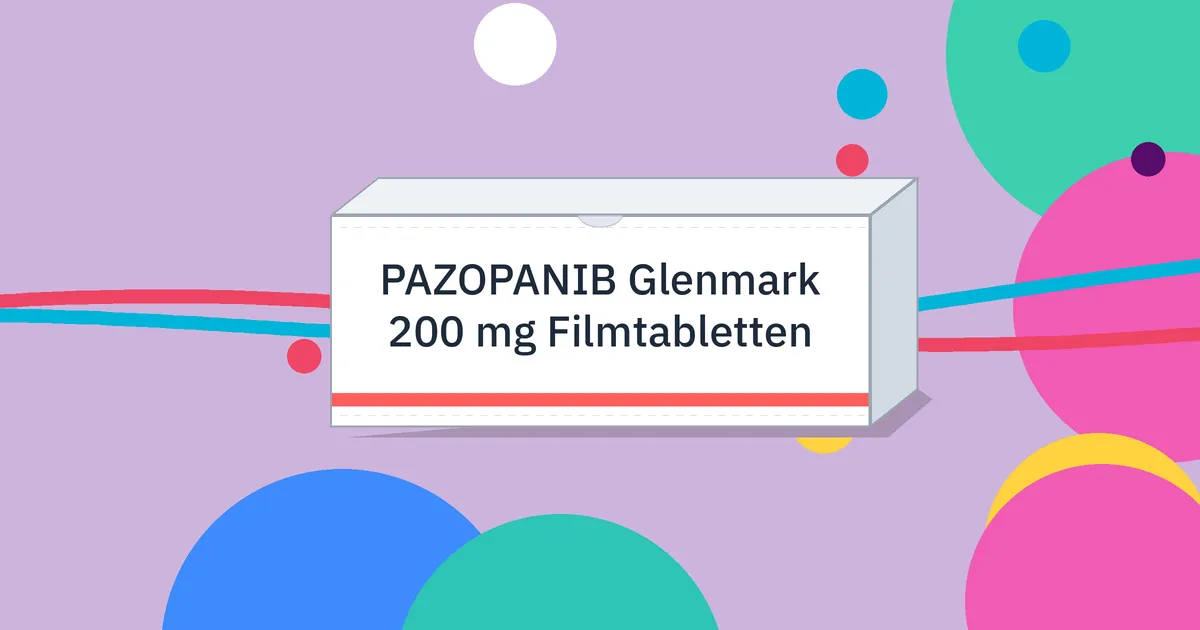 Symbolbild: Packung mit der Aufschrift PAZOPANIB Glenmark 200 mg Filmtabletten (PZN 19823589) – Verfügbarkeit und Bezug in Apotheken in Frankfurt am Main