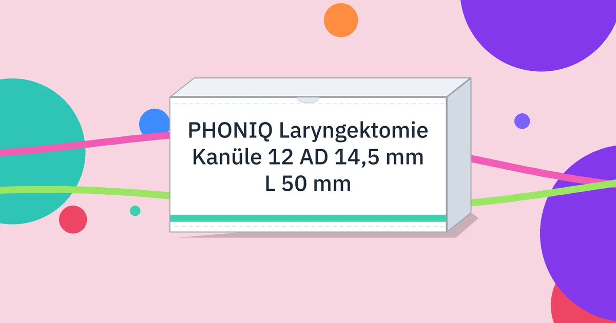 Symbolbild: Packung mit der Aufschrift PHONIQ Laryngektomie Kanüle 12 AD 14,5 mm L 50 mm (PZN 17381816) – Verfügbarkeit und Bezug in Apotheken in Frankfurt am Main