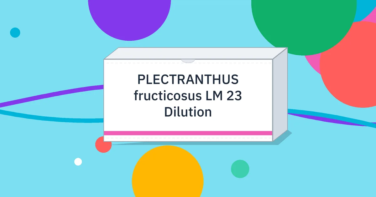 Symbolbild: Packung mit der Aufschrift PLECTRANTHUS fructicosus LM 23 Dilution (PZN 13648642) – Verfügbarkeit und Bezug in Apotheken in Frankfurt am Main