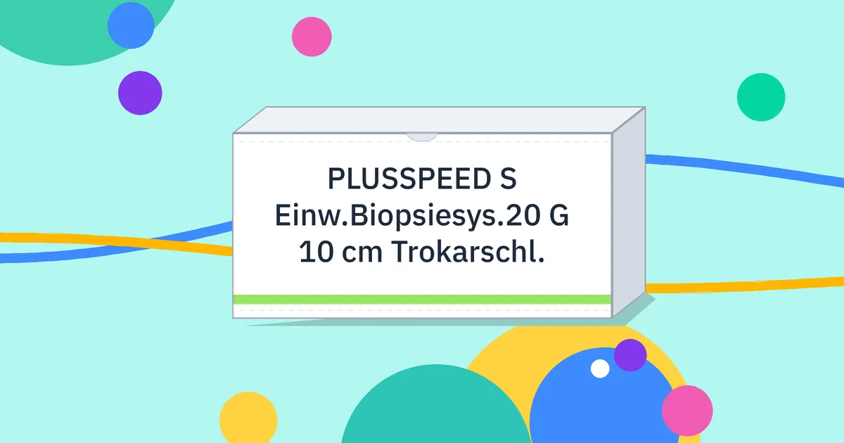 Symbolbild: Packung mit der Aufschrift PLUSSPEED S Einw.Biopsiesys.20 G 10 cm Trokarschl. (PZN 14258400) – Verfügbarkeit und Bezug in Apotheken in Frankfurt am Main