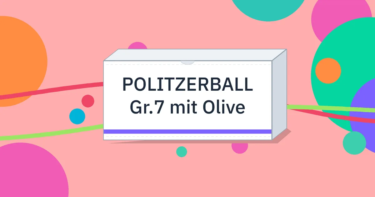 Symbolbild: Packung mit der Aufschrift POLITZERBALL Gr.7 mit Olive (PZN 09885230) – Verfügbarkeit und Bezug in Apotheken in Frankfurt am Main