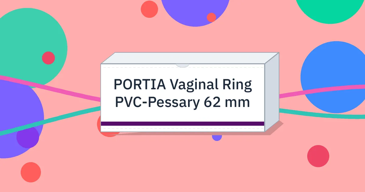 Symbolbild: Packung mit der Aufschrift PORTIA Vaginal Ring PVC-Pessary 62 mm (PZN 12742942) – Verfügbarkeit und Bezug in Apotheken in Frankfurt am Main