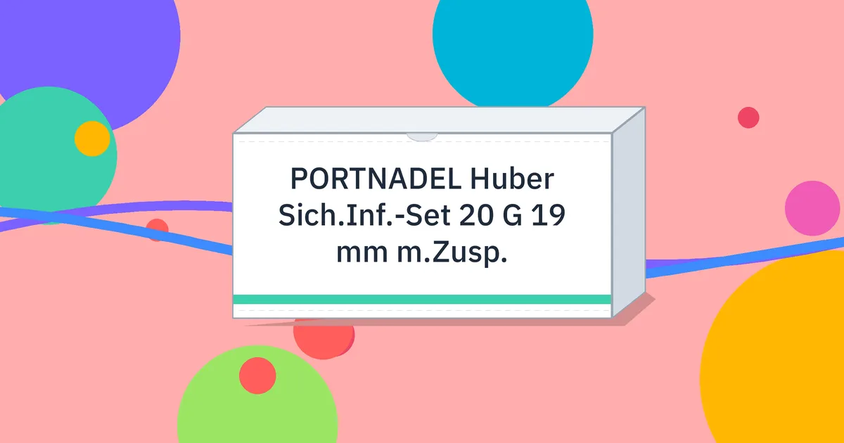 Symbolbild: Packung mit der Aufschrift PORTNADEL Huber Sich.Inf.-Set 20 G 19 mm m.Zusp. (PZN 00357015) – Verfügbarkeit und Bezug in Apotheken in Frankfurt am Main