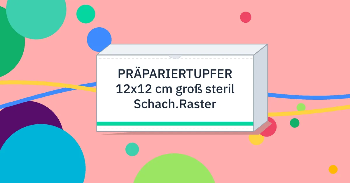 Symbolbild: Packung mit der Aufschrift PRÄPARIERTUPFER 12x12 cm groß steril Schach.Raster (PZN 12408002) – Verfügbarkeit und Bezug in Apotheken in Frankfurt am Main