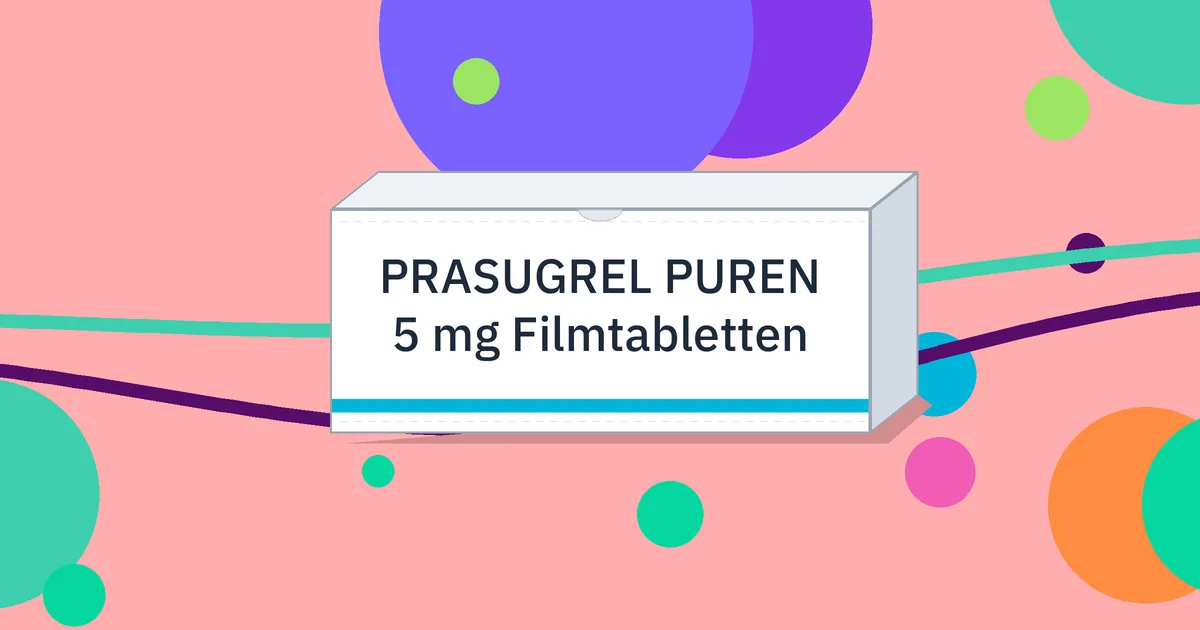 Symbolbild: Packung mit der Aufschrift PRASUGREL PUREN 5 mg Filmtabletten (PZN 15245227) – Verfügbarkeit und Bezug in Apotheken in Frankfurt am Main