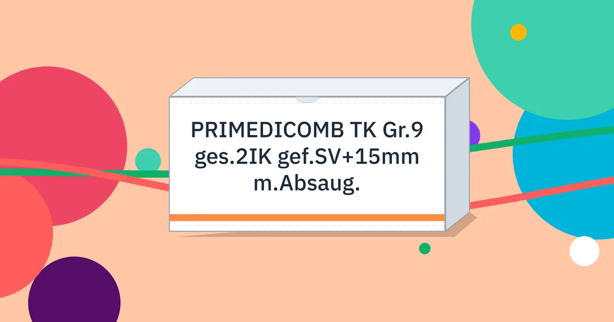 Symbolbild: Packung mit der Aufschrift PRIMEDICOMB TK Gr.9 ges.2IK gef.SV+15mm m.Absaug. (PZN 10282608) – Verfügbarkeit und Bezug in Apotheken in Frankfurt am Main