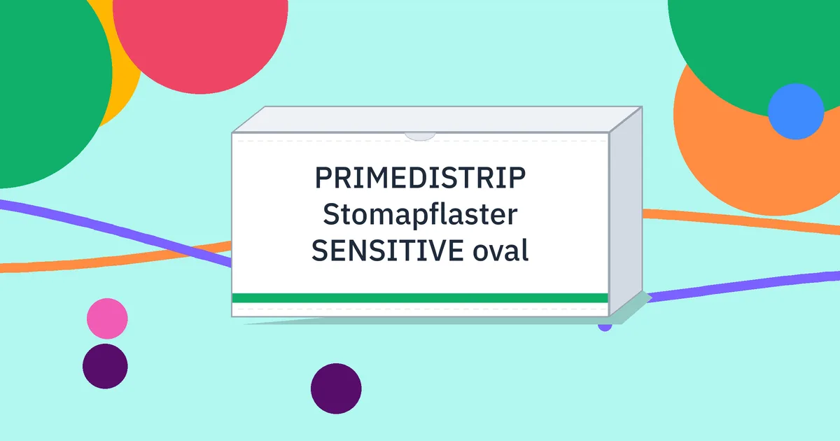 Symbolbild: Packung mit der Aufschrift PRIMEDISTRIP Stomapflaster SENSITIVE oval (PZN 11522291) – Verfügbarkeit und Bezug in Apotheken in Frankfurt am Main