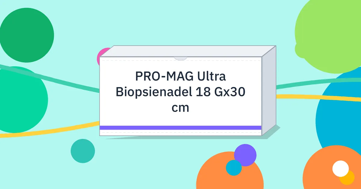 Symbolbild: Packung mit der Aufschrift PRO-MAG Ultra Biopsienadel 18 Gx30 cm (PZN 06769262) – Verfügbarkeit und Bezug in Apotheken in Frankfurt am Main