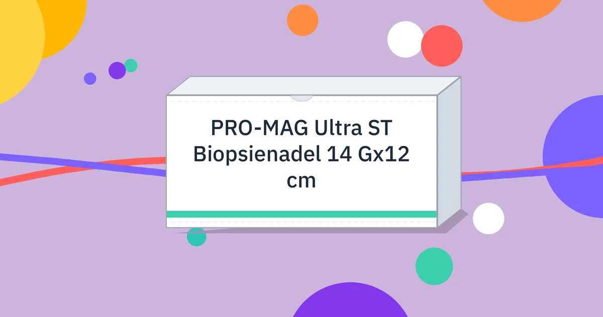 Symbolbild: Packung mit der Aufschrift PRO-MAG Ultra ST Biopsienadel 14 Gx12 cm (PZN 06768914) – Verfügbarkeit und Bezug in Apotheken in Frankfurt am Main
