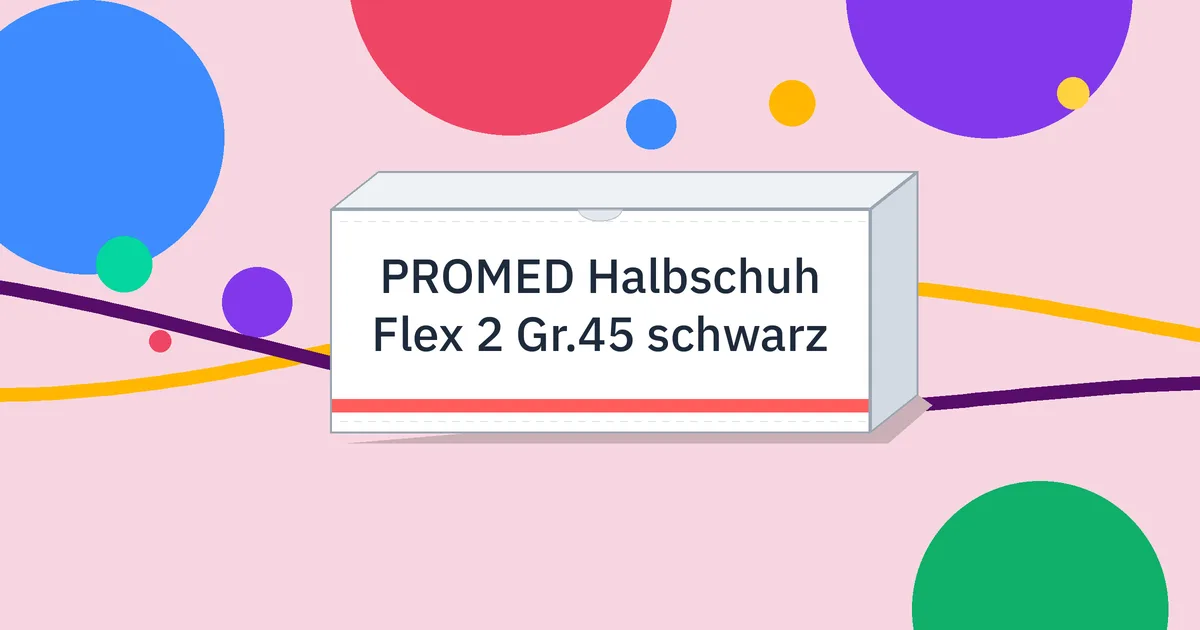 Symbolbild: Packung mit der Aufschrift PROMED Halbschuh Flex 2 Gr.45 schwarz (PZN 17918239) – Verfügbarkeit und Bezug in Apotheken in Frankfurt am Main