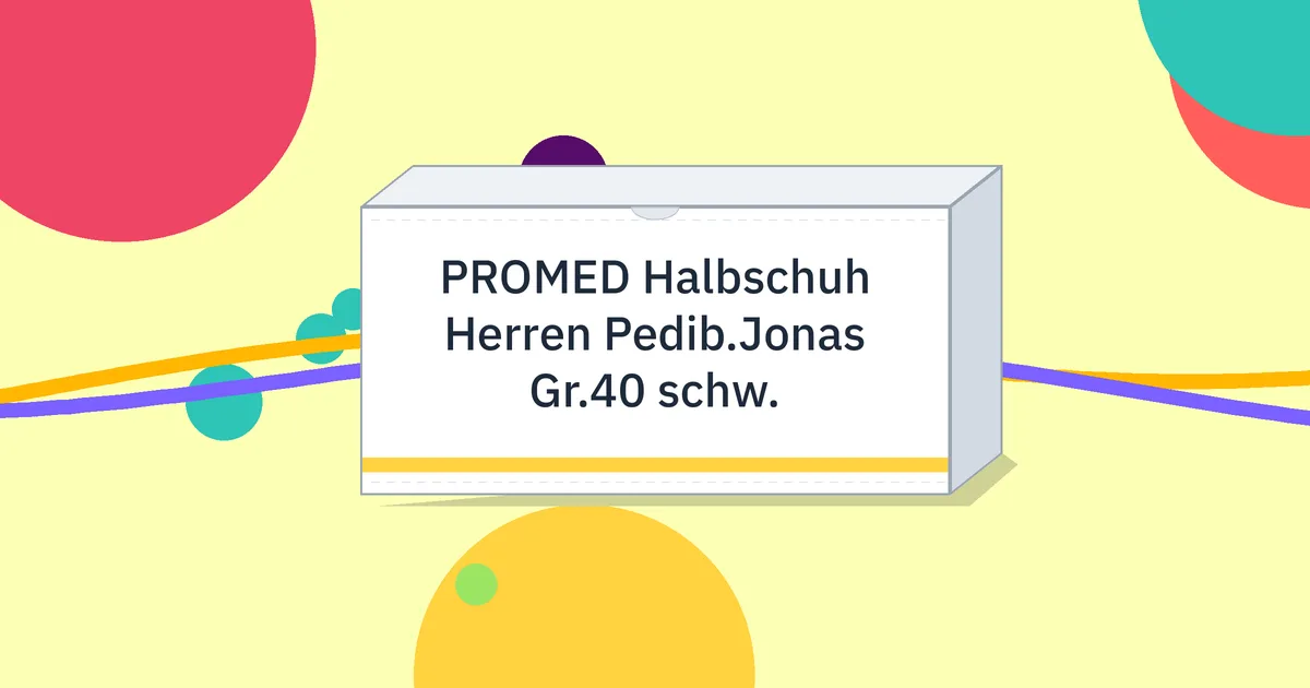 Symbolbild: Packung mit der Aufschrift PROMED Halbschuh Herren Pedib.Jonas Gr.40 schw. (PZN 11709799) – Verfügbarkeit und Bezug in Apotheken in Frankfurt am Main