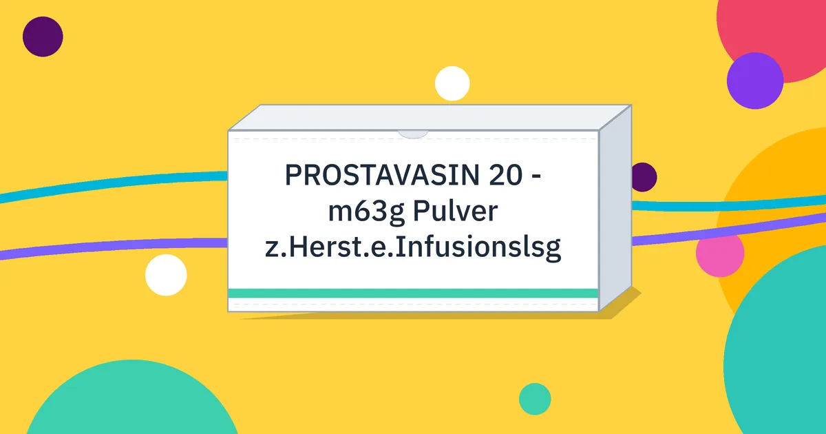 Symbolbild: Packung mit der Aufschrift PROSTAVASIN 20 -m63g Pulver z.Herst.e.Infusionslsg (PZN 10283631) – Verfügbarkeit und Bezug in Apotheken in Frankfurt am Main
