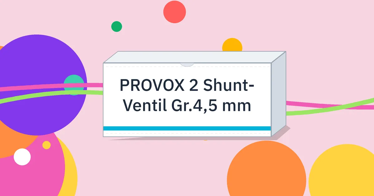 Symbolbild: Packung mit der Aufschrift PROVOX 2 Shunt-Ventil Gr.4,5 mm (PZN 02397645) – Verfügbarkeit und Bezug in Apotheken in Frankfurt am Main