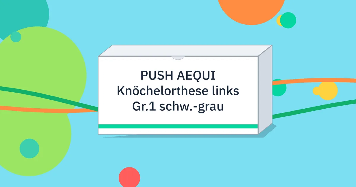 Symbolbild: Packung mit der Aufschrift PUSH AEQUI Knöchelorthese links Gr.1 schw.-grau (PZN 04856838) – Verfügbarkeit und Bezug in Apotheken in Frankfurt am Main