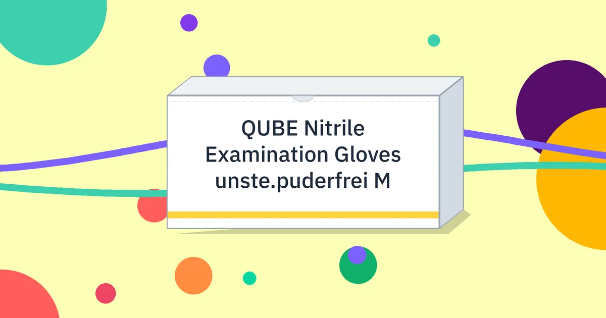 Symbolbild: Packung mit der Aufschrift QUBE Nitrile Examination Gloves unste.puderfrei M (PZN 18797074) – Verfügbarkeit und Bezug in Apotheken in Frankfurt am Main